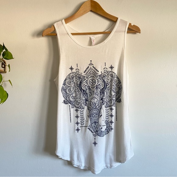 Boutique | Tops | White Blue Boho Graphic Tank Top Elephant Print ...